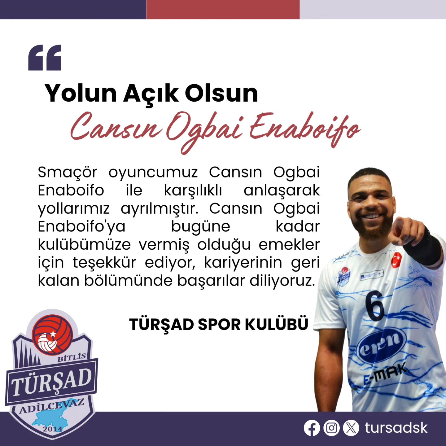TÜRŞAD ile Cansın Ogbai Enaboifo'nun yolları ayrıldı - Voleybolun ...